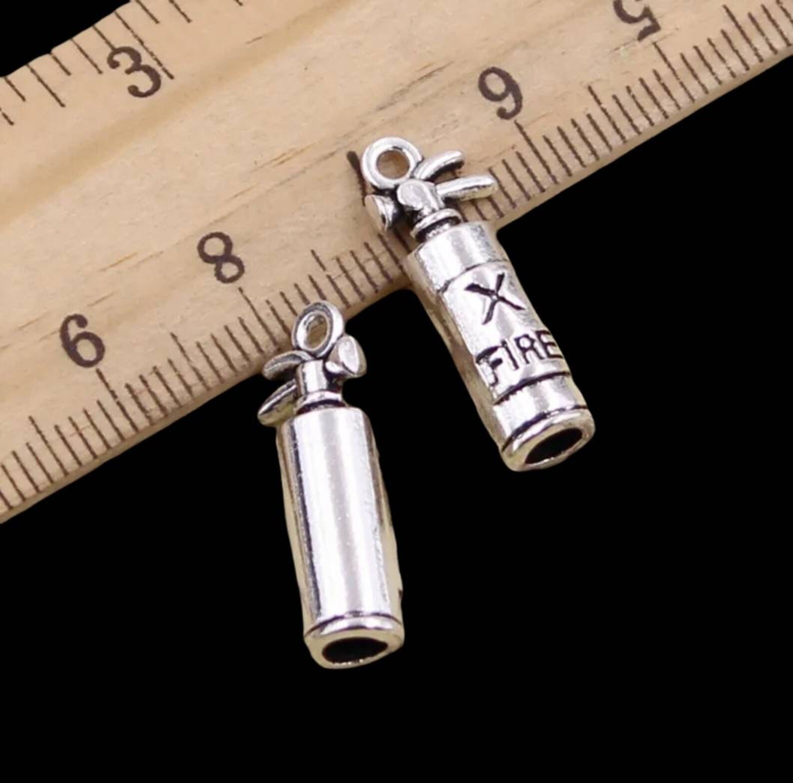 6 Fire Extinguisher Charms for Jewelry or Crafts 3-D Silver Hot Stuff ...