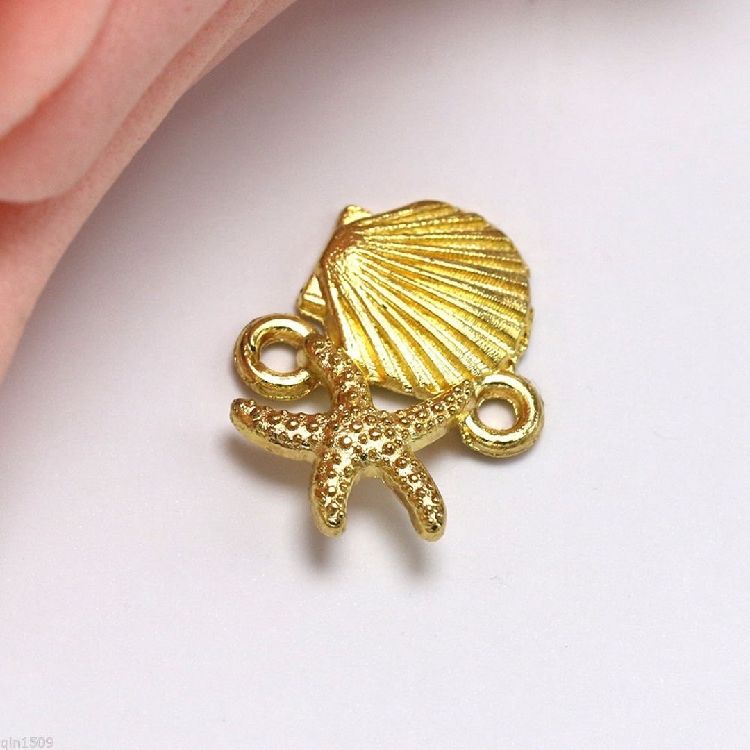 Small Seashell Connectors Gold Beach Charms Gold Starfish Connectors ...