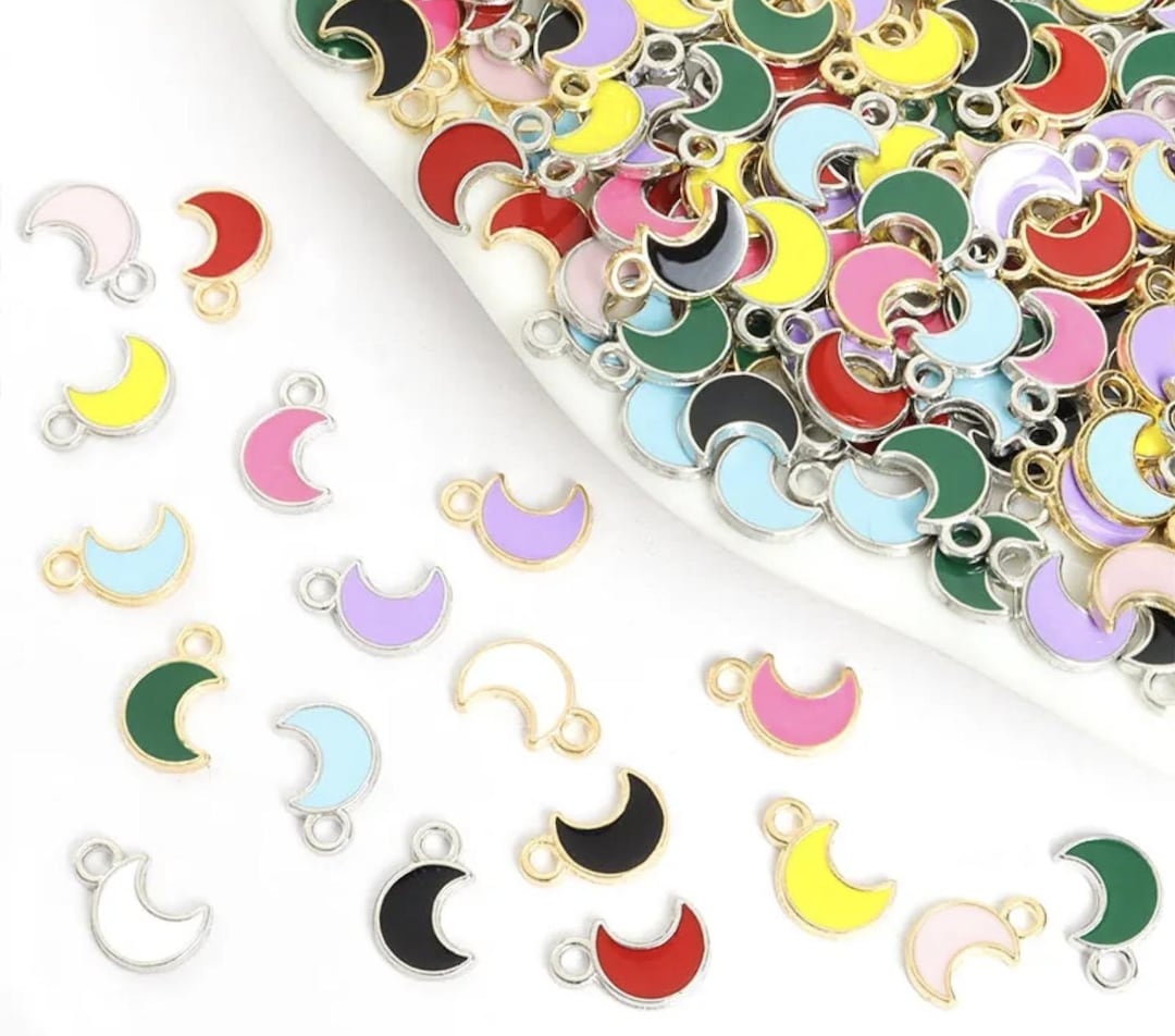 10 Tiny Enamel Crescent Moon Charms Colorful Moon Charms Mini Moon ...