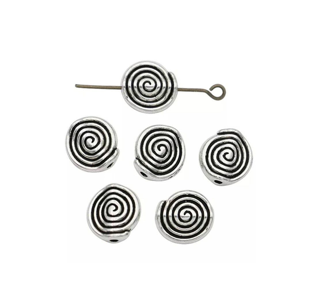 Labyrinth Beads Spiral Spacers Silver Swirl Beads Spiral Beads Calming ...