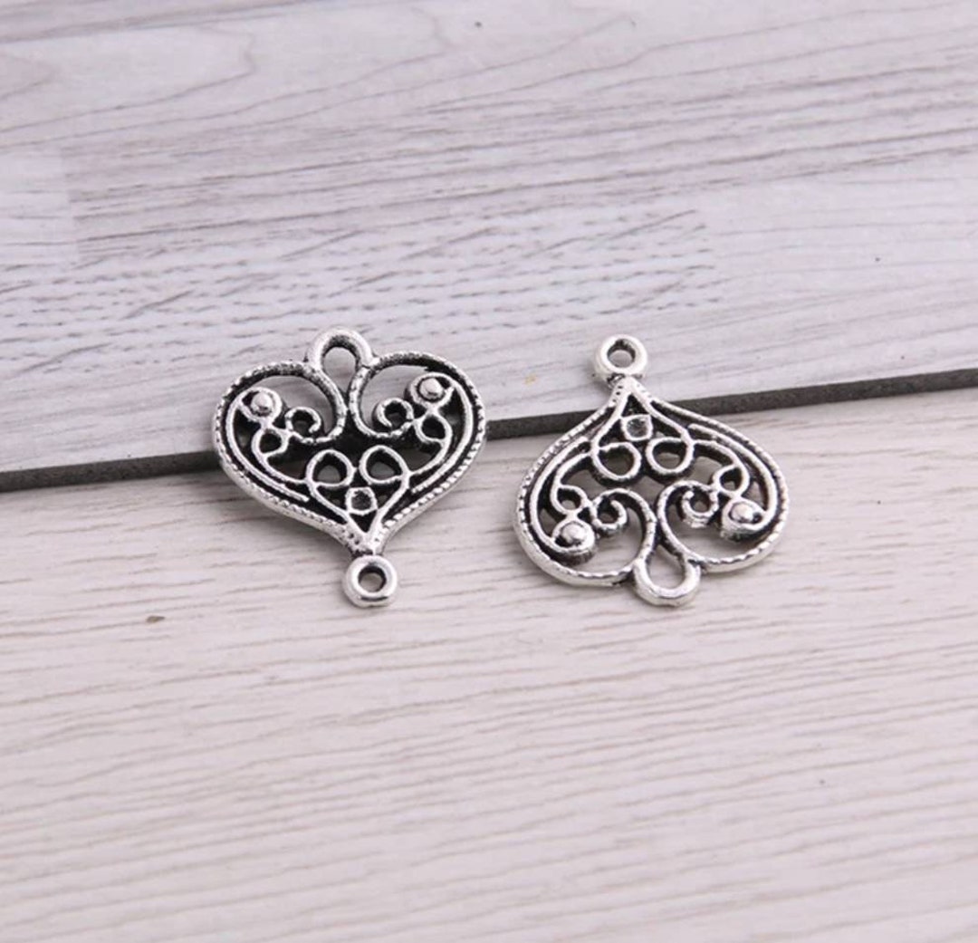10 Small Heart Connectors Delicate Filigree Design Antique Silver Heart ...