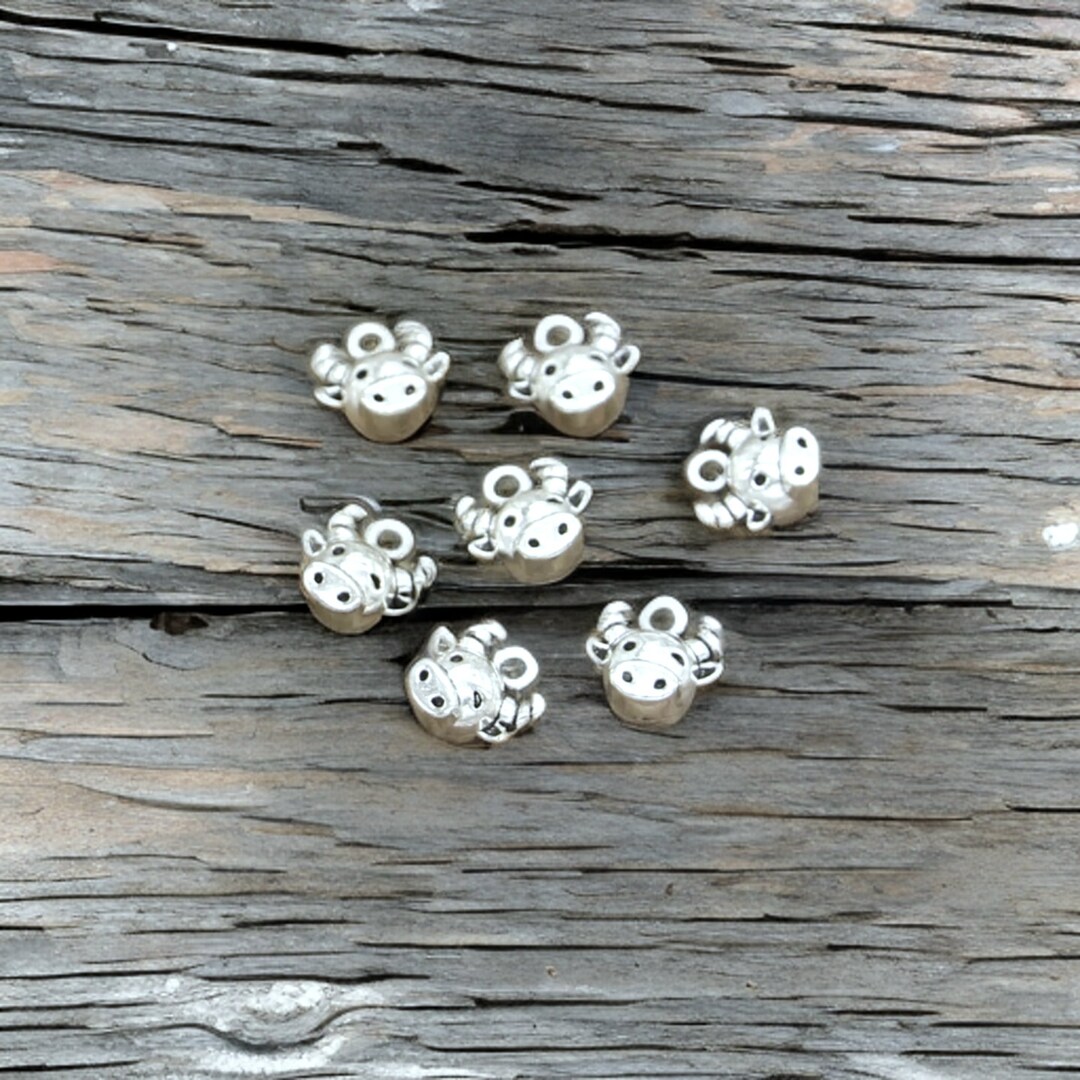 6 Tiny Cow Charms Mini Cow Head Charms Little Farm Animal Charms ...