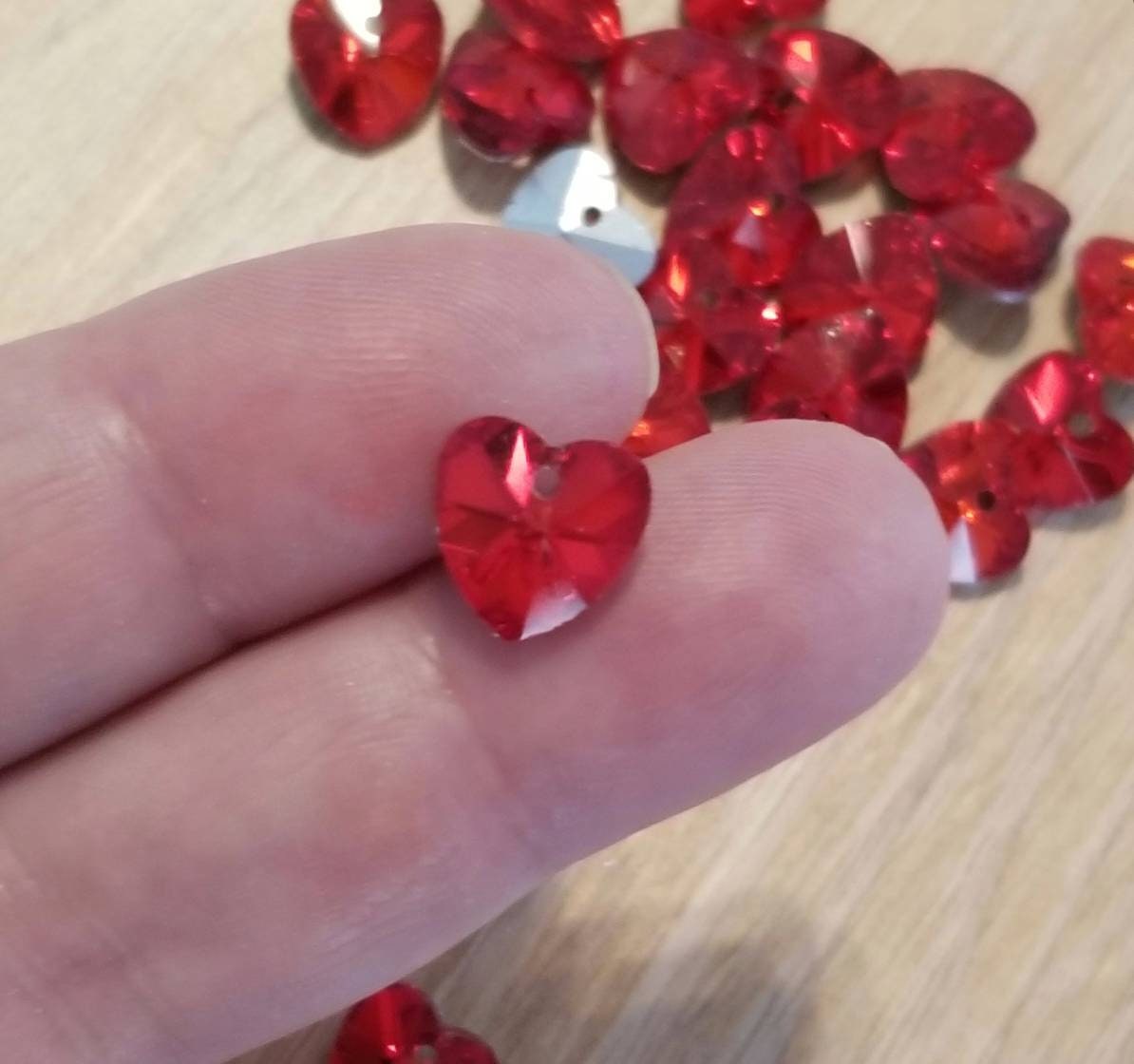 Ruby Red Heart Charms Pressed Glass Heart Charms - Etsy