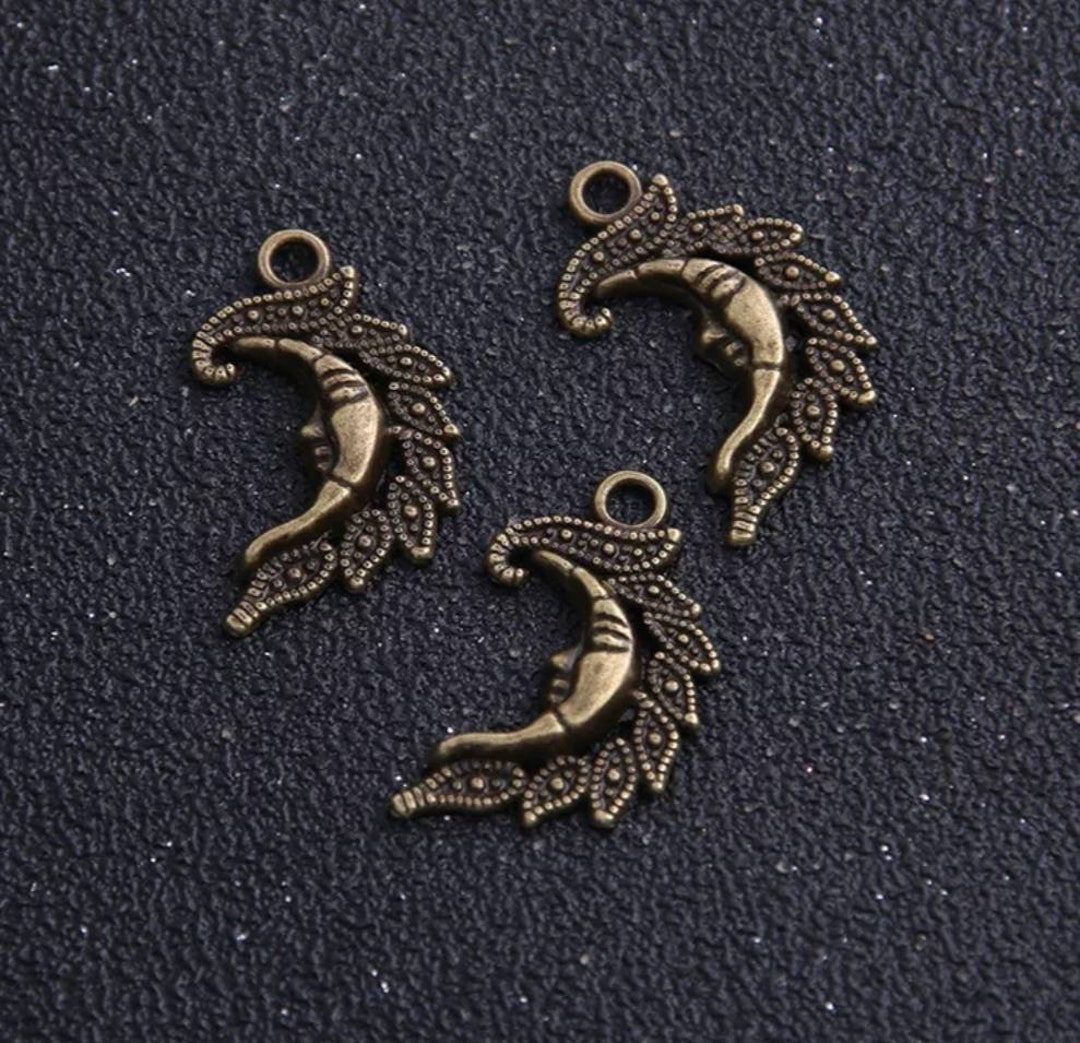 10 Bronze Crescent Moon Charms Bronze Man in the Moon Charms Fancy Moon ...