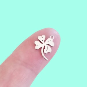10 Stainless Steel Mini Four Leaf Clover Charms Dark Silver Little ...