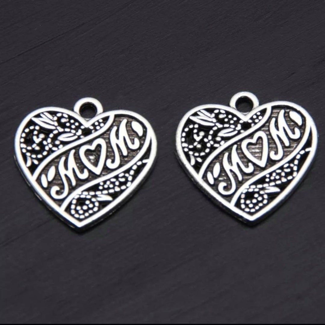 Mom Heart Charms Lovely Vintage Look Double Sided Mom Charms Mother's ...