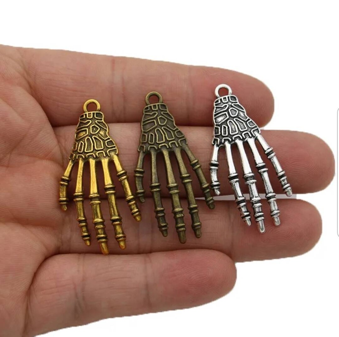 Large Skeleton Hand Charms Pendants Halloween Goth Cool Silver Bronze ...