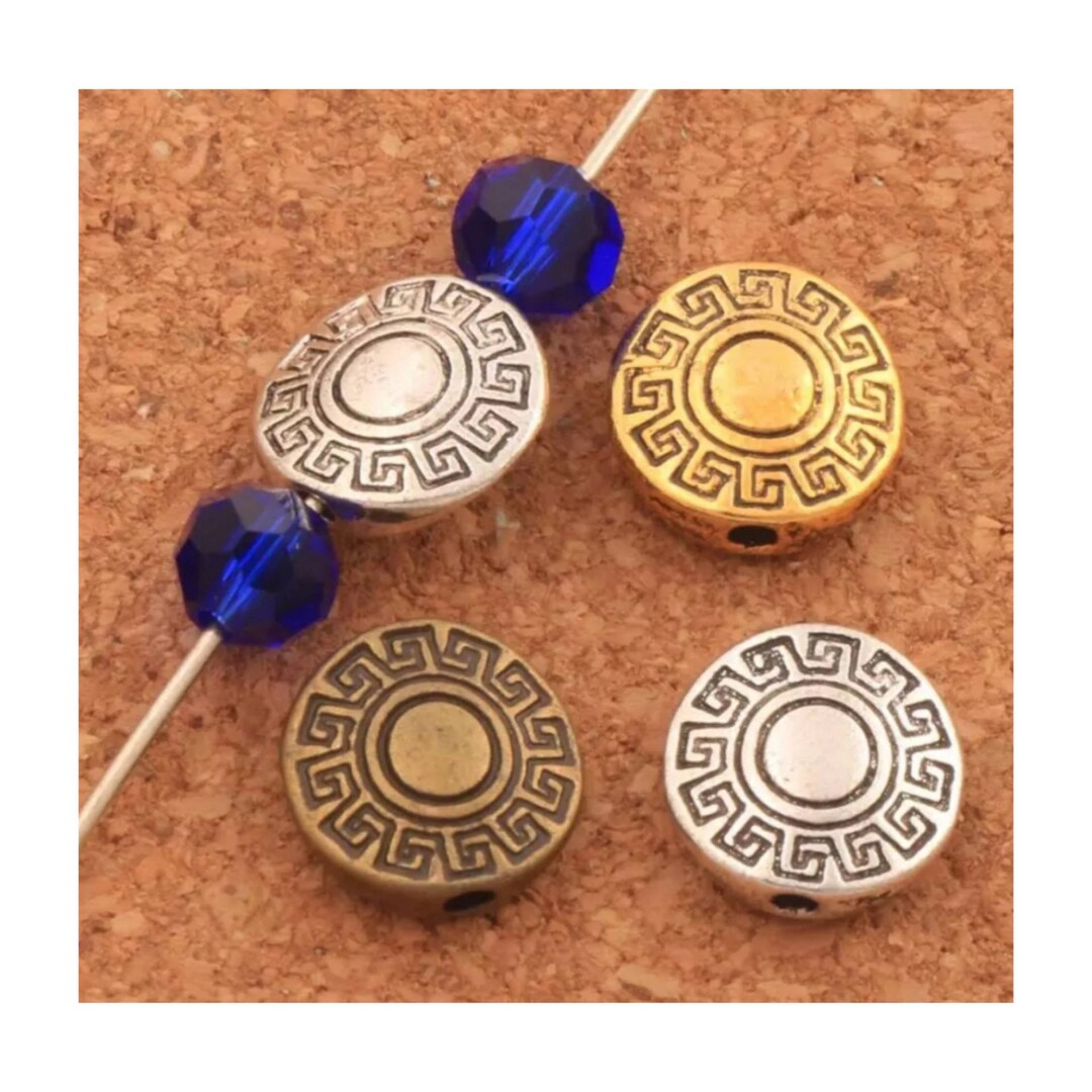 10 Aztec Design Spacer Beads Greek Key Beads Dark Silver Antique Gold ...
