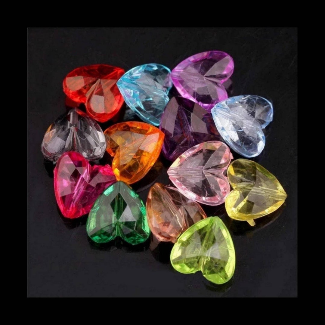 Colorful Acrylic Heart Spacer Beads Faceted Heart Beads Heart Bracelet ...