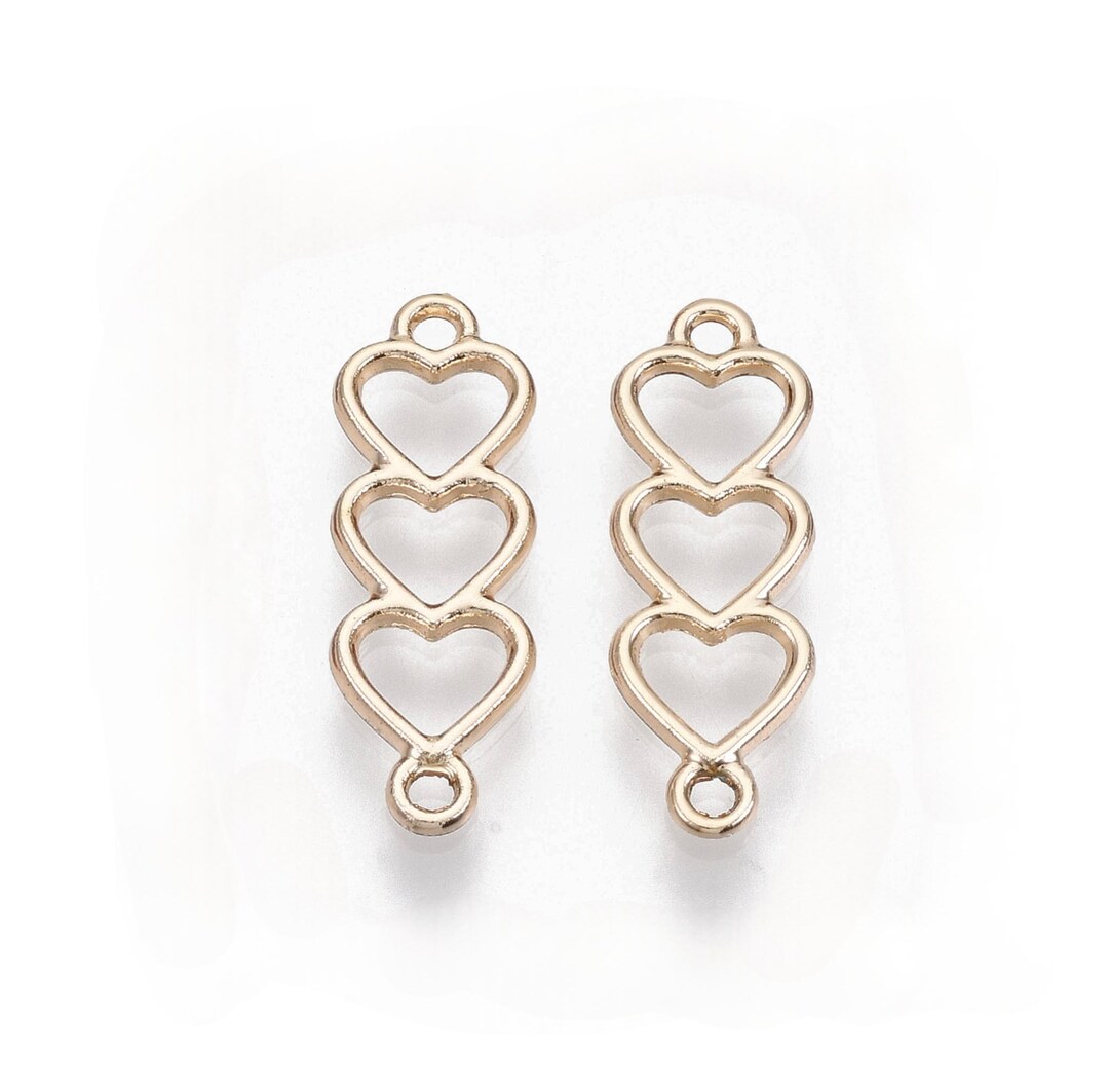 Gold Triple Heart Connectors Lovely Heart Charms Rich Champagne Gold ...