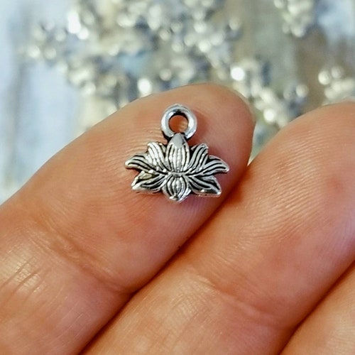 Tiny Lotus Charms Sweet Mini Lotus Flowers With Ohm Boho - Etsy