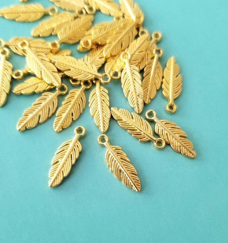 Tiny Gold Feather Charms Mini Feather Charms Lovely Double | Etsy
