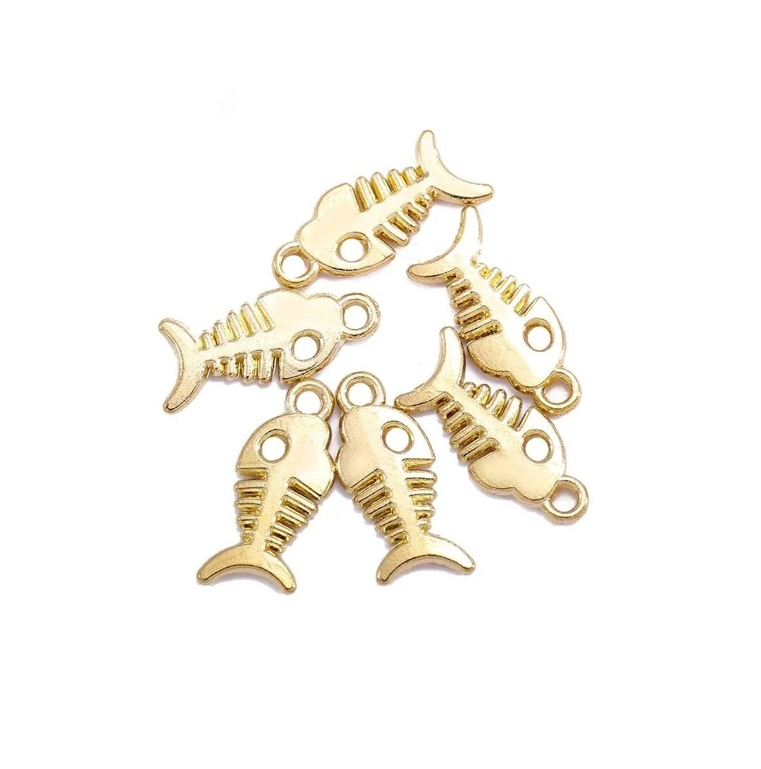 10 Gold Fishbone Charms Little Gold Fish Bone Charms Gold Fish Charms ...