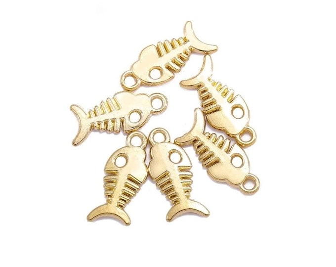 10 Gold Fishbone Charms Little Gold Fish Bone Charms Gold Fish Charms ...