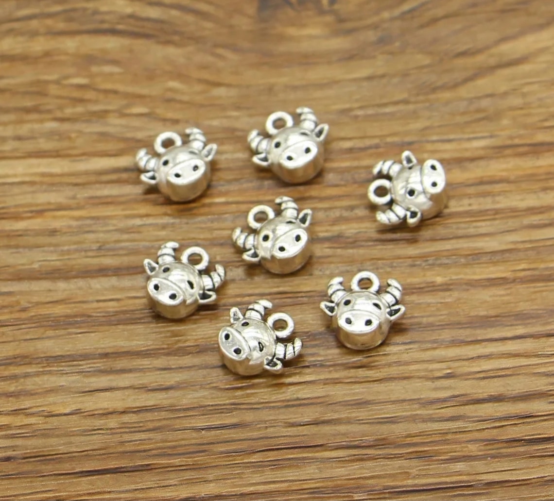 6 Tiny Cow Charms Mini Cow Head Charms Little Farm Animal Charms ...