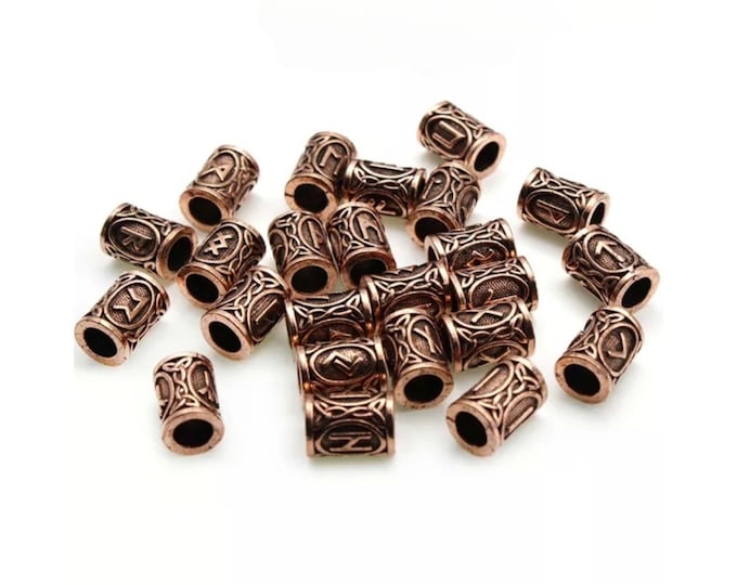24 Rune Beads Set of Viking Beads Hair Beads Beard Beads Antique Copper ...