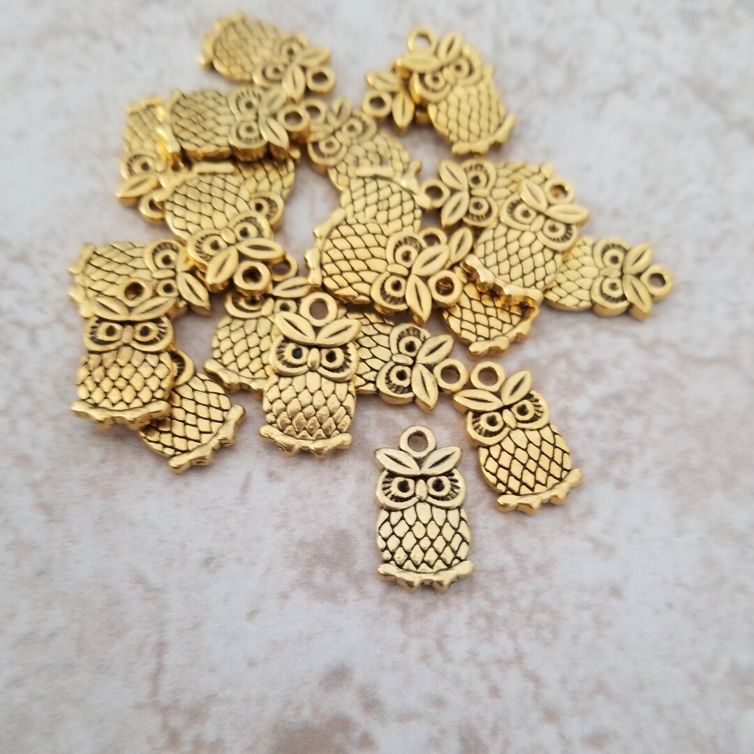 Antique Gold Owl Charms Stern Owls Antique Gold Bird Charms Owl Jewelry ...