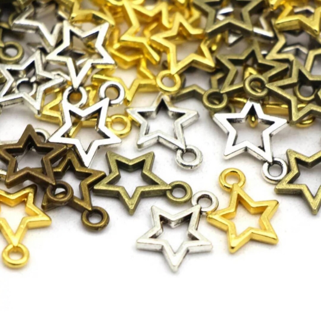 Little Open Star Charms Mini Star Charms Silver Bronze Gold Star Charms ...