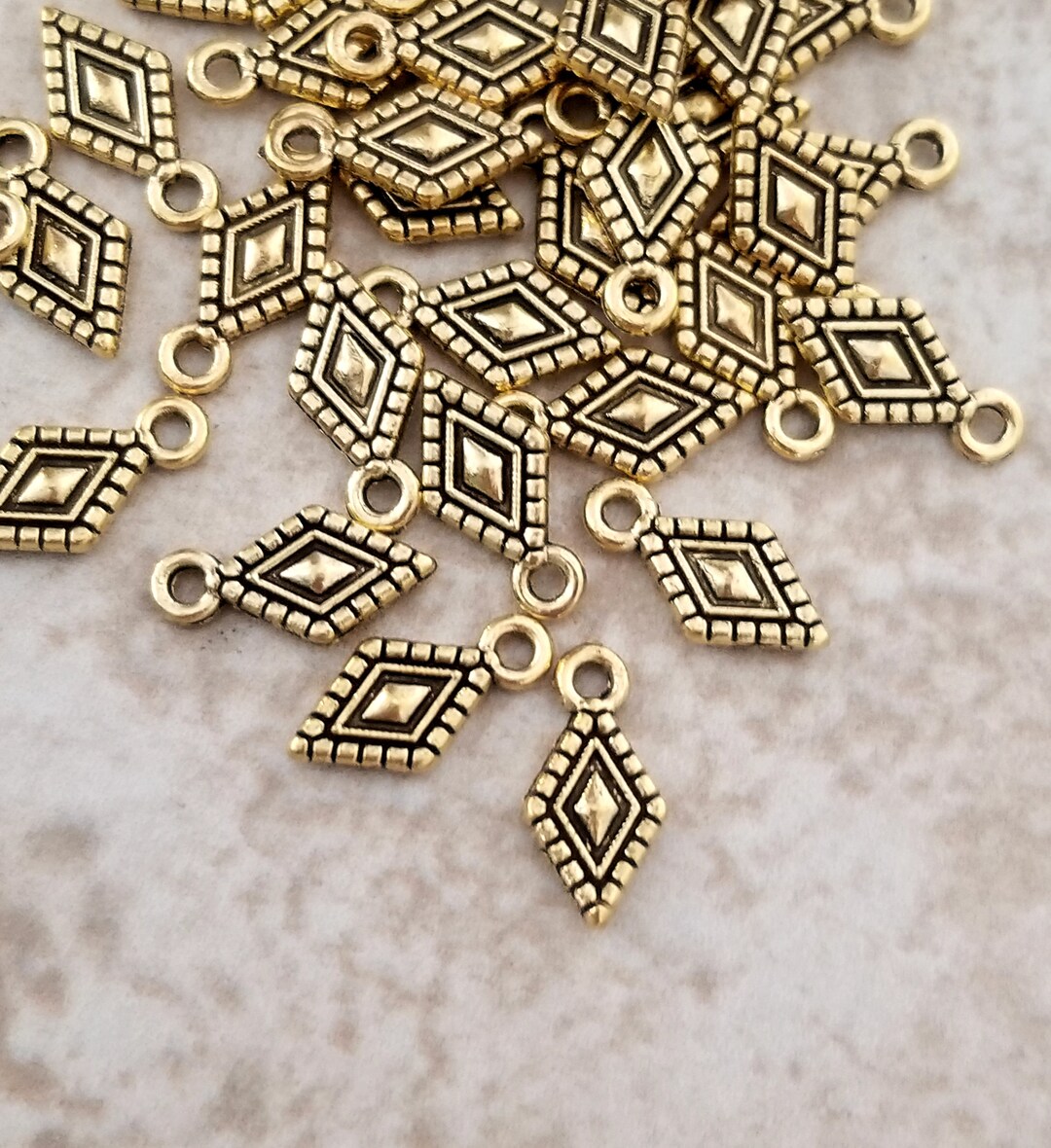12 Tiny Antique Gold Boho Charms Double Sided Geometric Drops Mini Boho ...