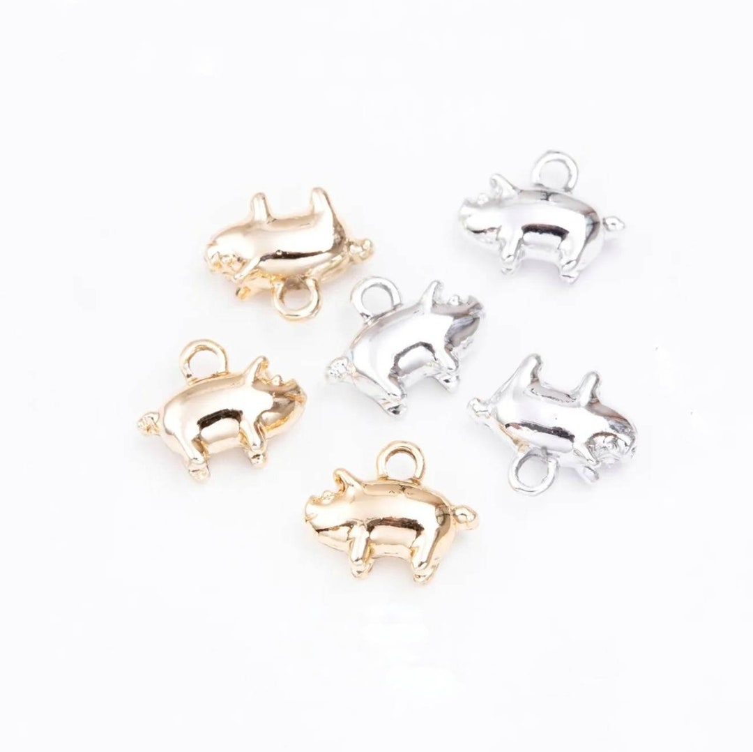 6 Teeny Tiny Pig Charms Mini Piglet Charms Farm Animal Charms Silver ...