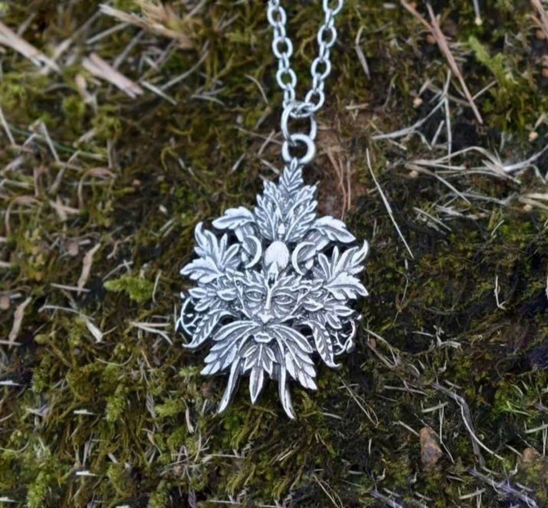 Stunning Green Man of the Forest Pendant Highly Detailed Triple Moon ...