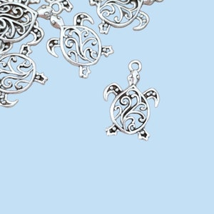 10 Ornate Sea Turtle Charms Small Filigree Sea Turtle Charms Beach ...