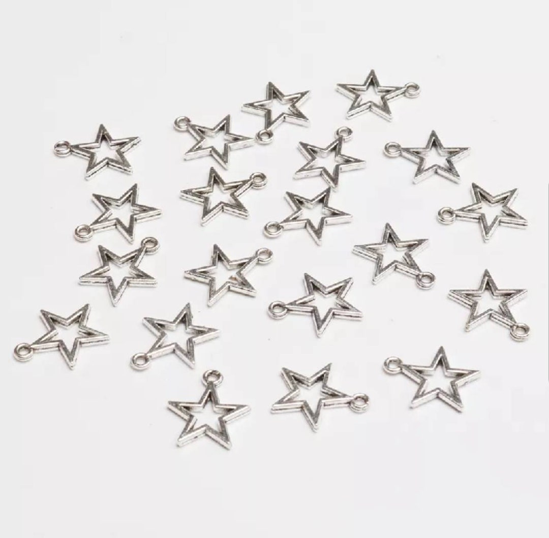 12 Beautiful Star Charms Silver Star Charms Open Star Charms Christmas ...