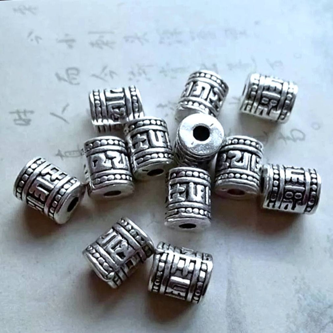 Ohm Cylinder Spacer Beads Prayer Wheel Charms Ohm Beads Mantra Beads ...