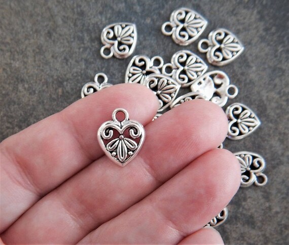 10 Lovely Small Heart Charms Cut Out Design Filigree Heart - Etsy