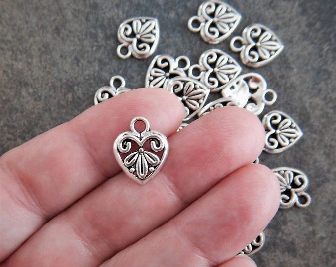 10 Lovely Small Heart Charms, Cut Out Design, Filigree Heart Charms ...