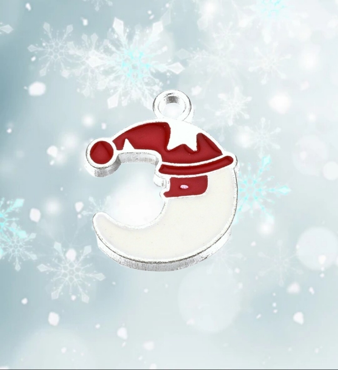 Crescent Moon Santa Claus Charms Red and White Enamel Over Silver ...