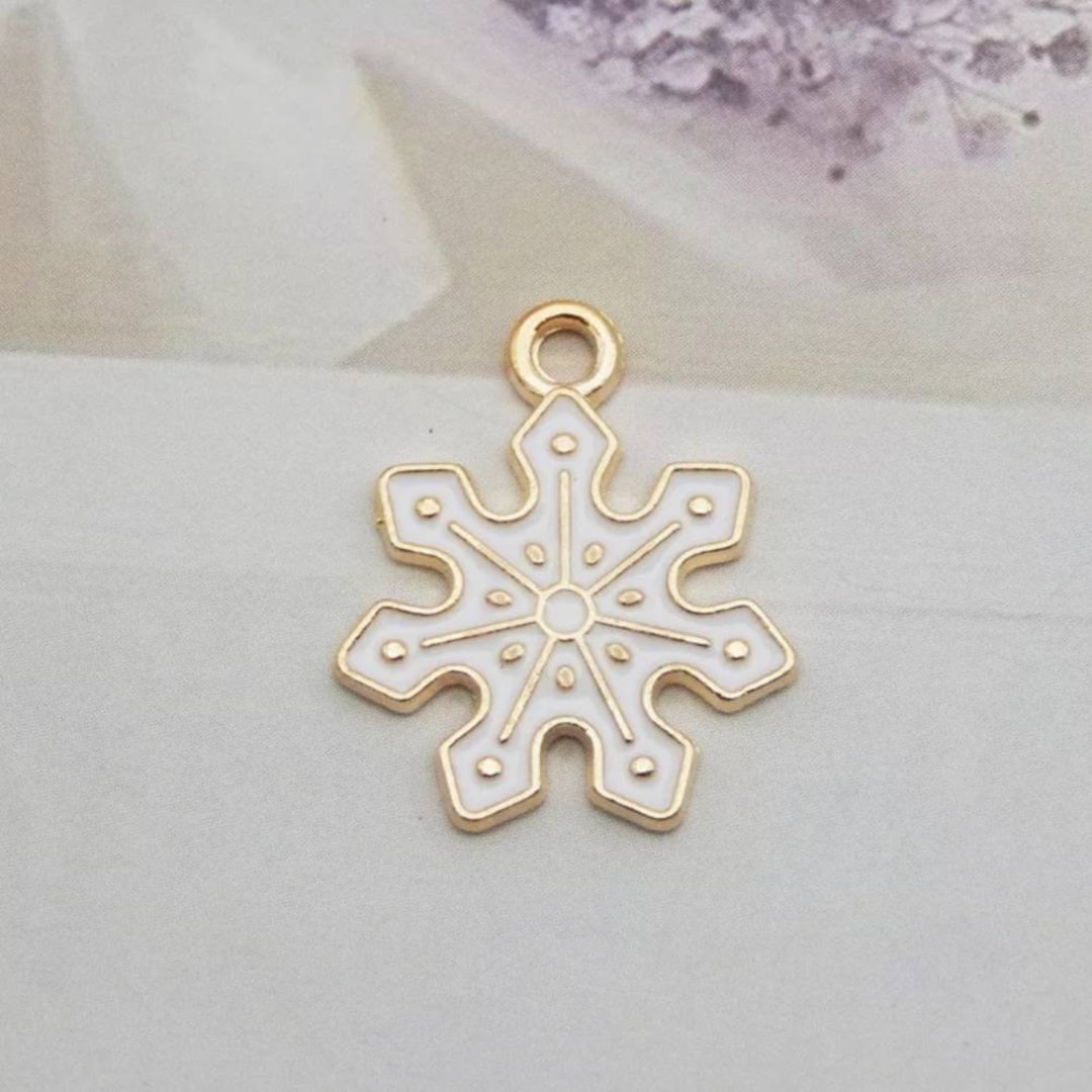 Enamel Snowflake Charms Cream Enameled Snowflakes Christmas Charms ...