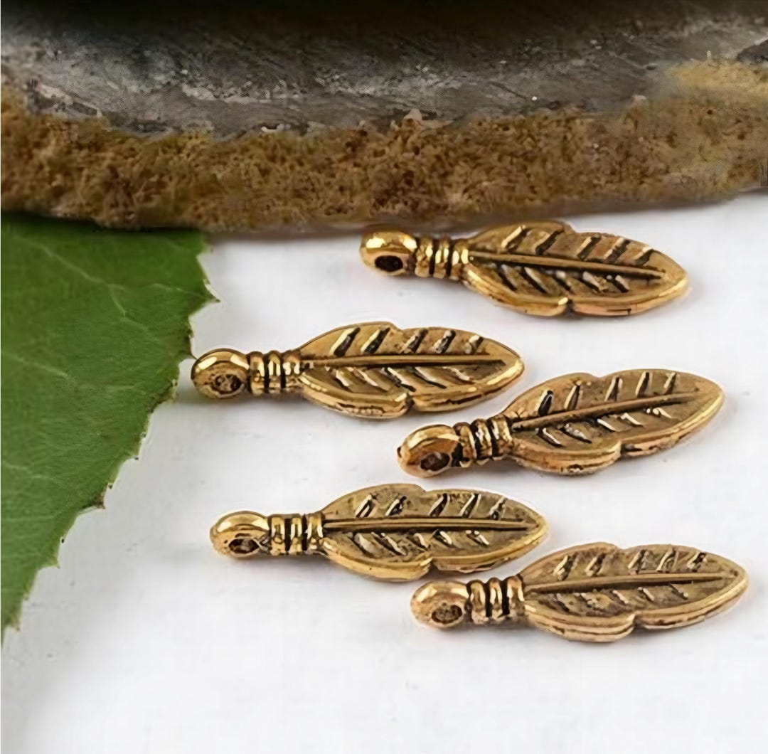 Mini Antique Gold Feather Charms Mini Feathers Dreamcatcher Spiritual ...