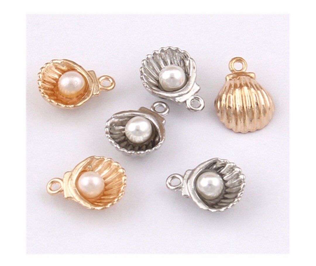 Sea Shell Charms With Faux Pearl Scallop Shells, Gold, Silver or Pastel ...