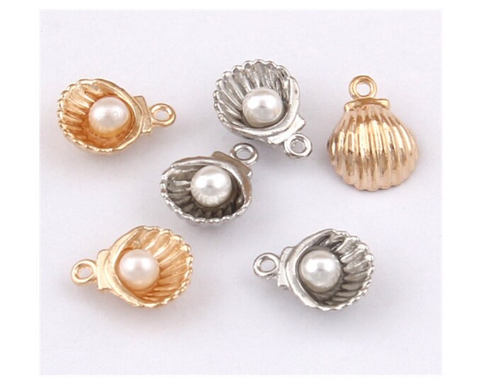 Sea Shell Charms With Faux Pearl Scallop Shells, Gold, Silver or Pastel ...