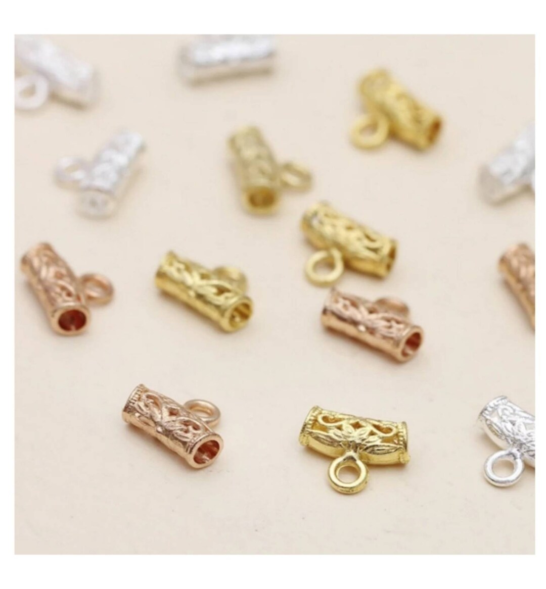 10 Tiny Fancy Bails Ornate Bead Bails for Thin Cord Bright Silver Gold ...