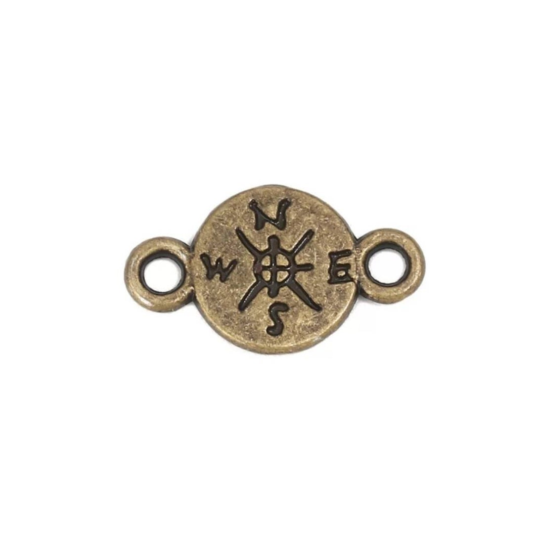 10 Mini Bronze Compass Connectors Bracelet Charms Camping Travel ...