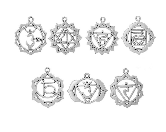 7 Chakra Charm Set Large Chakra Symbol Pendants Energy Wheel Charm Set ...