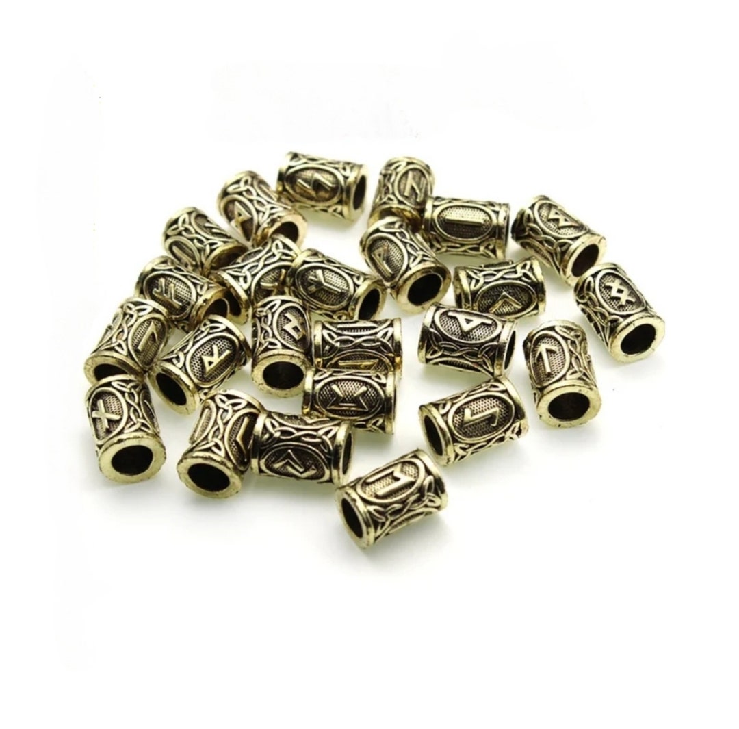 24 Rune Beads Well Crafted Set of Viking Beads Hair Beads Beard Beads ...