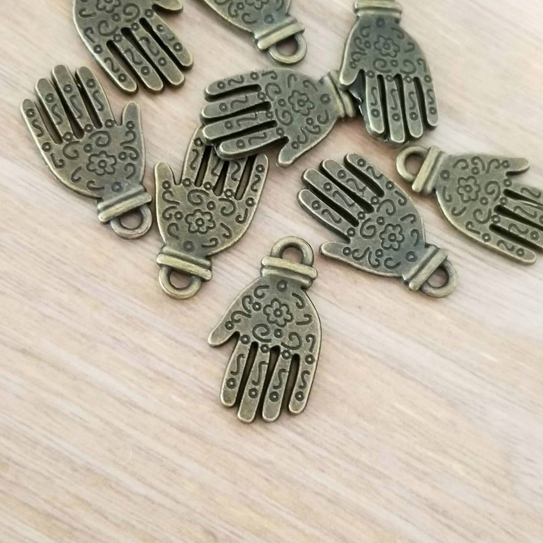 6 Beautiful Henna Hand Charms Bronze Hamsa Bracelet Earring Jewelry ...