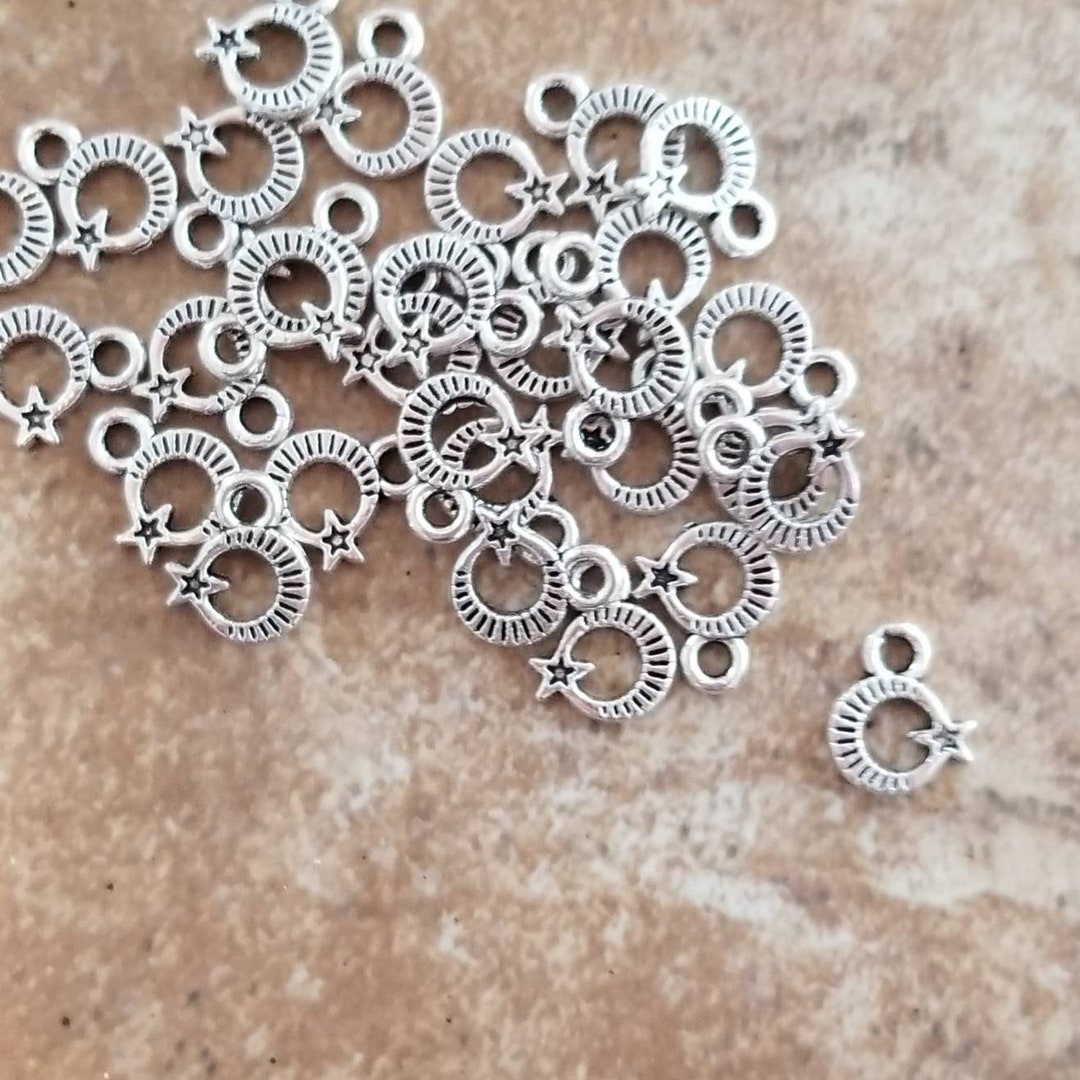 Tiny Crescent Moon Star Charms Mini Celestial Charms Teeny Tiny ...