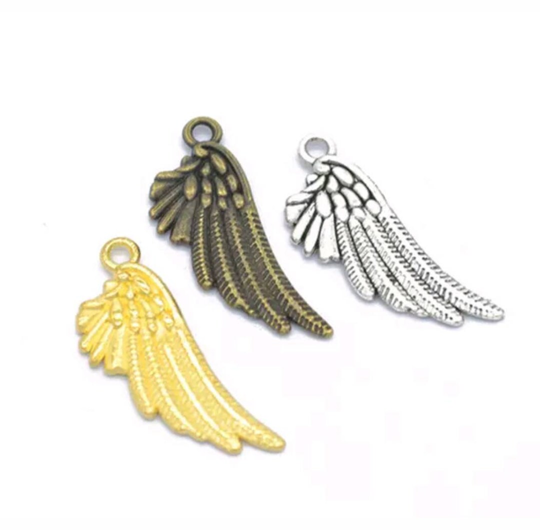 8 Lovely Wing Charms Pendants Silver Bronze or Gold Tone Angel Wings ...