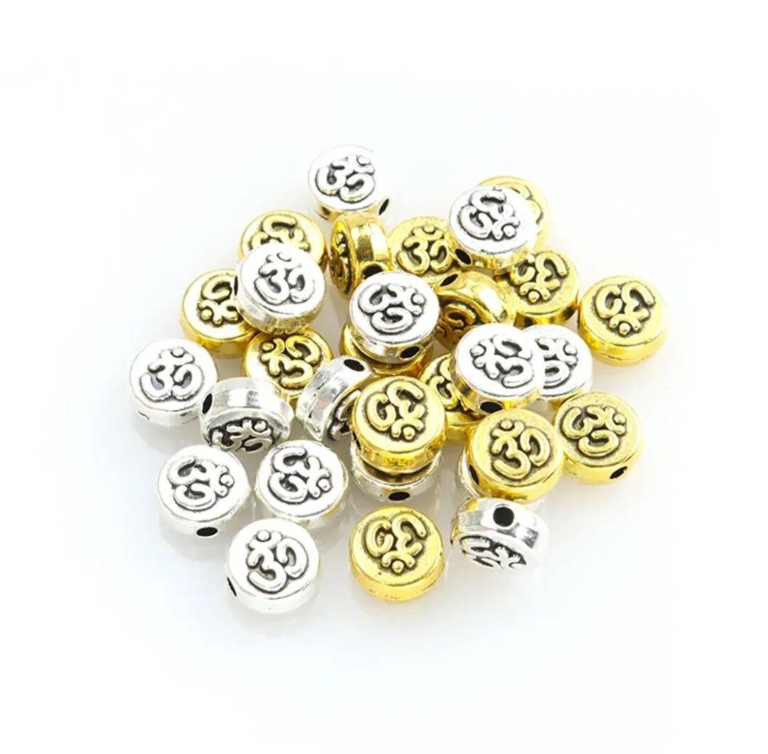 Ohm Spacer Beads Silver or Antique Gold Meditation Beads Ohm Beads Yoga ...