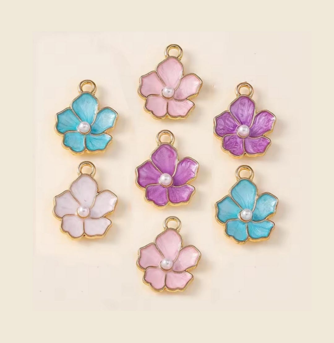 6 Beautiful Small Enamel Flower Charms Colorful Enamel Flower Charms ...