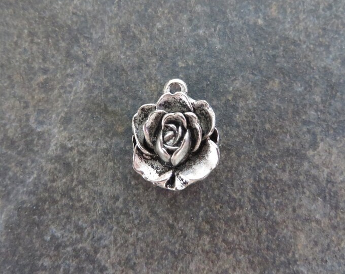 6 Lovely Rose Charms Small Rose Pendants Silver With Varying Contrast ...