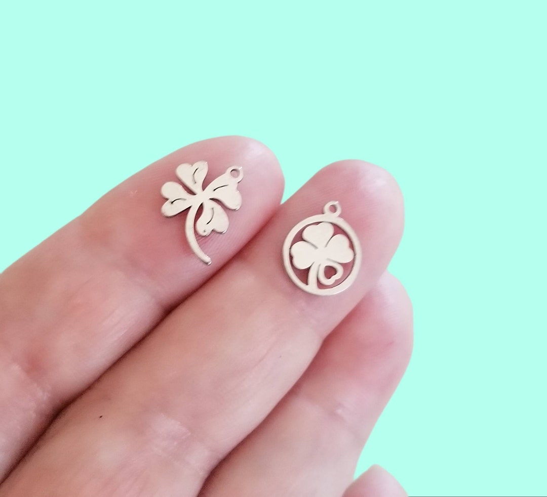 10 Stainless Steel Mini Four Leaf Clover Charms Dark Silver Little ...