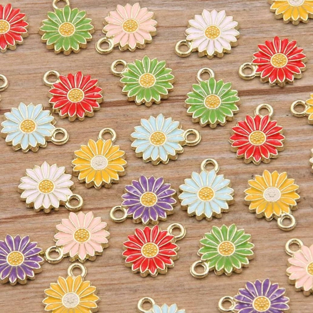 Enamel Flower Charms Small Colorful Spring Flower Charms Daisy Charms ...