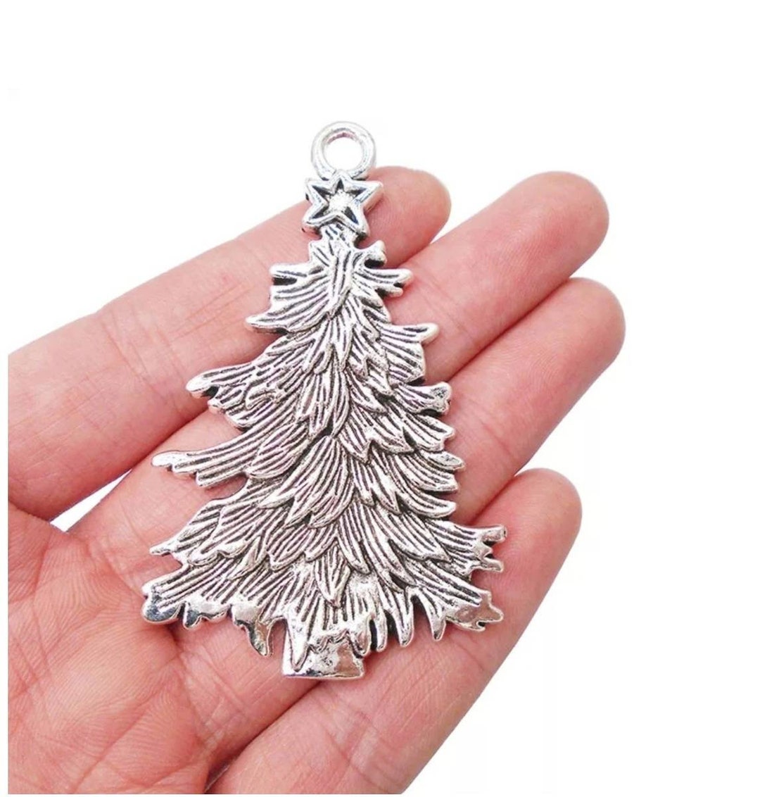 Very Large Christmas Tree Pendant Holiday Craft Pendant Silver ...