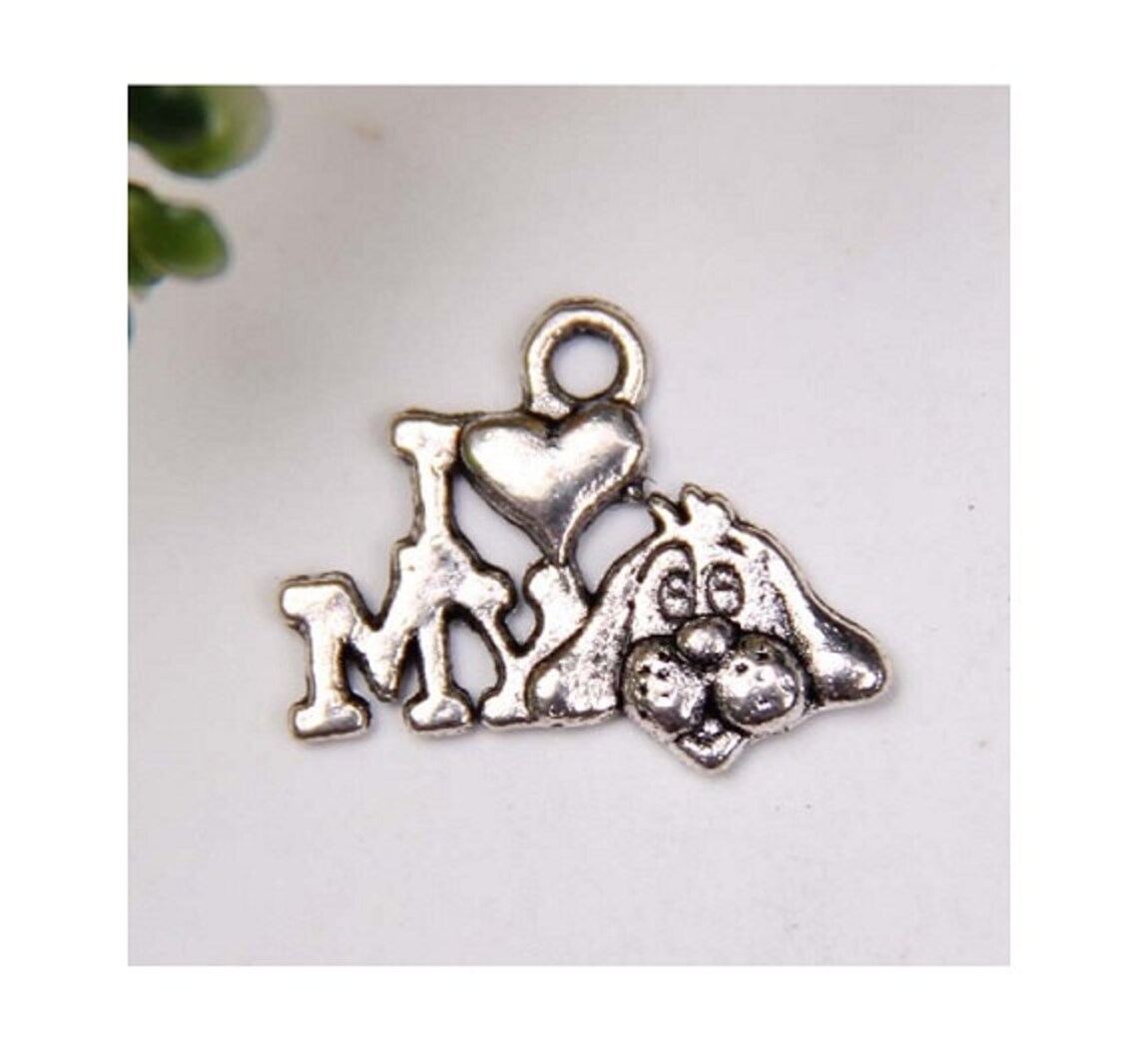 10 Cute I Love My Dog Pet Charms Silver Tone Dogs Heart Charm - Etsy