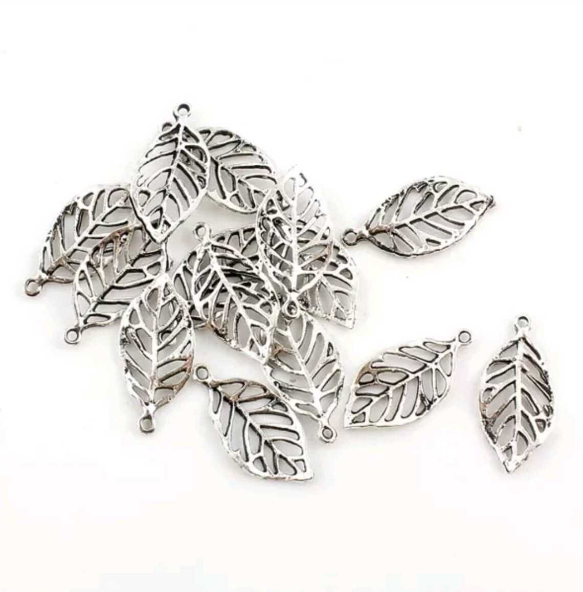 Filigree Leaf Charms Little Silver Leaves Nature Fall Small Leaf ...